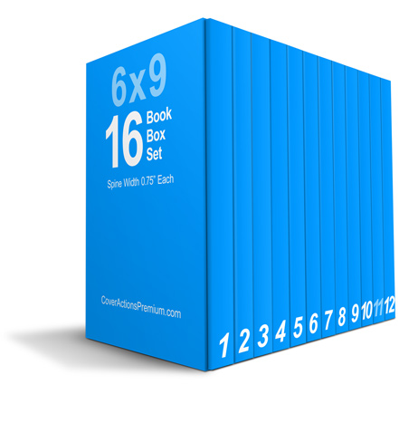 16 Book Box Set -6x9 Mockup | Cover Actions Premium | Mockup PSD Template